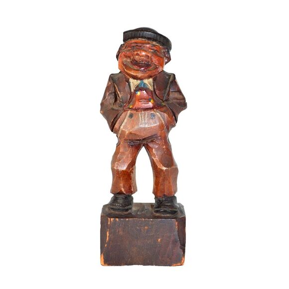 Art | Vintage Hand Carved Man Wood Statue Stinky Made In Italy 6 | Poshmark